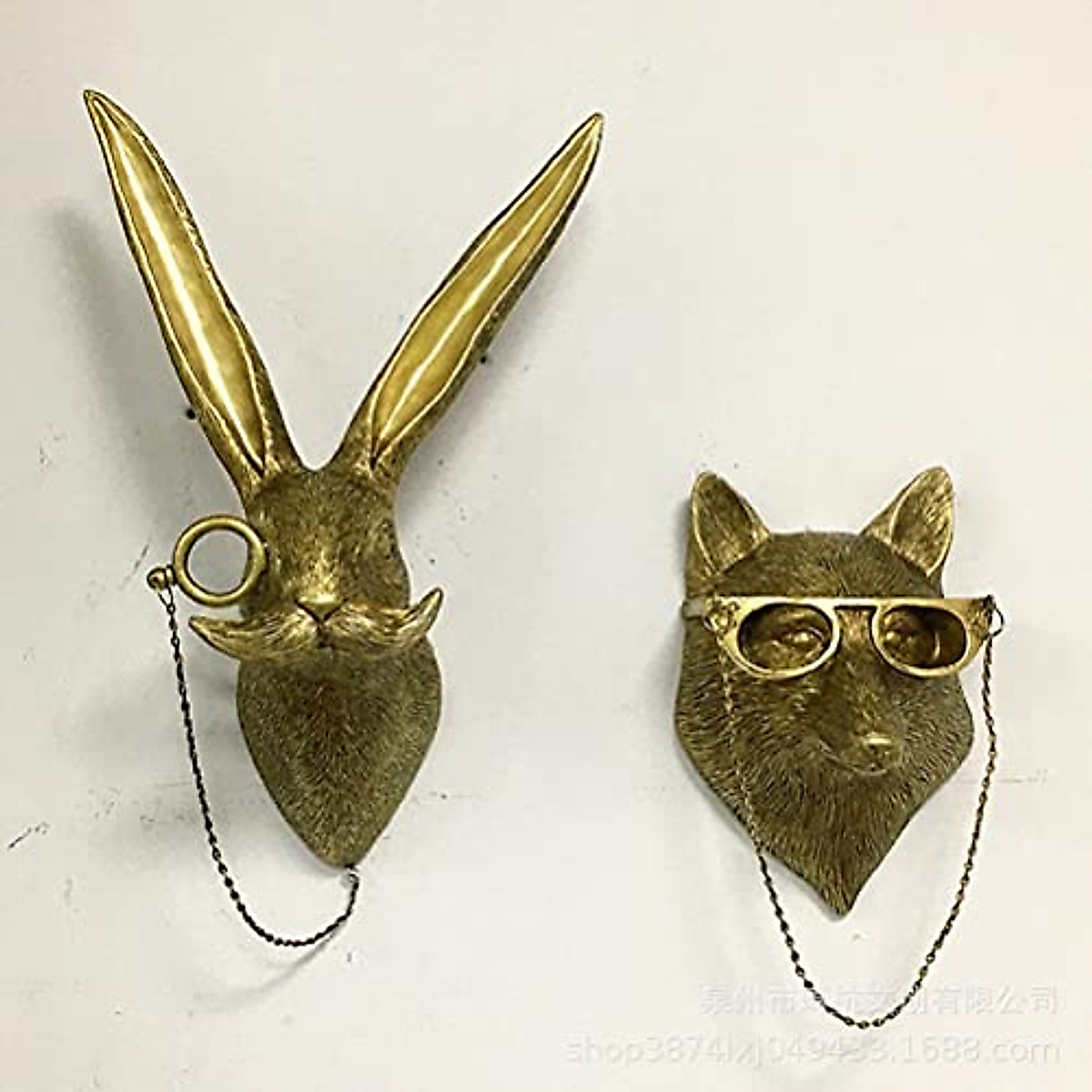 Fdit Head Wall Decor, Wall Art Decor Deer Head Wall Hanging, Home Decor Waterproof Bronzed Resin Animal Hanging Sculpture Sunscreen Animal Head Wall Hanging Ornaments (Rabbit)