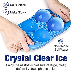 Eparé Clear Ice Ball Maker - Clear Ice Maker & Cocktail Ice Molds for Whiskey - Silicone Ice Balls for Whiskey - BPA-Free Craft Ice Cube Molds - Ice Sphere Mold Ice Trays for Freezer with Silicone Bag