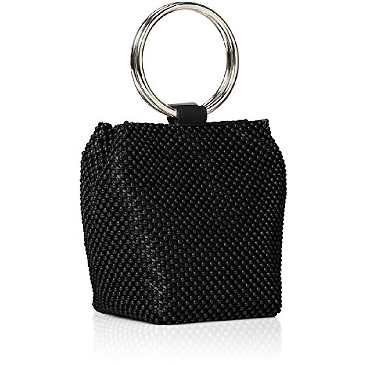 Jessica McClintock womens Jessica Mcclintock Gwen Ball Mesh Ring Wristlet Pouch Clutch Evening Bag, Black, One Size US
