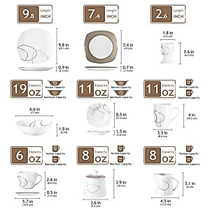 VEWEET, Series Nikita, 50-Piece Dinnerware Sets for 6, Including Porcelain Plates Sets, Bowls, Mugs, Egg Cups, Cup and Saucer Set, Milk Jug and Sugar Pot Set, Microwave and Dishwasher Safe
