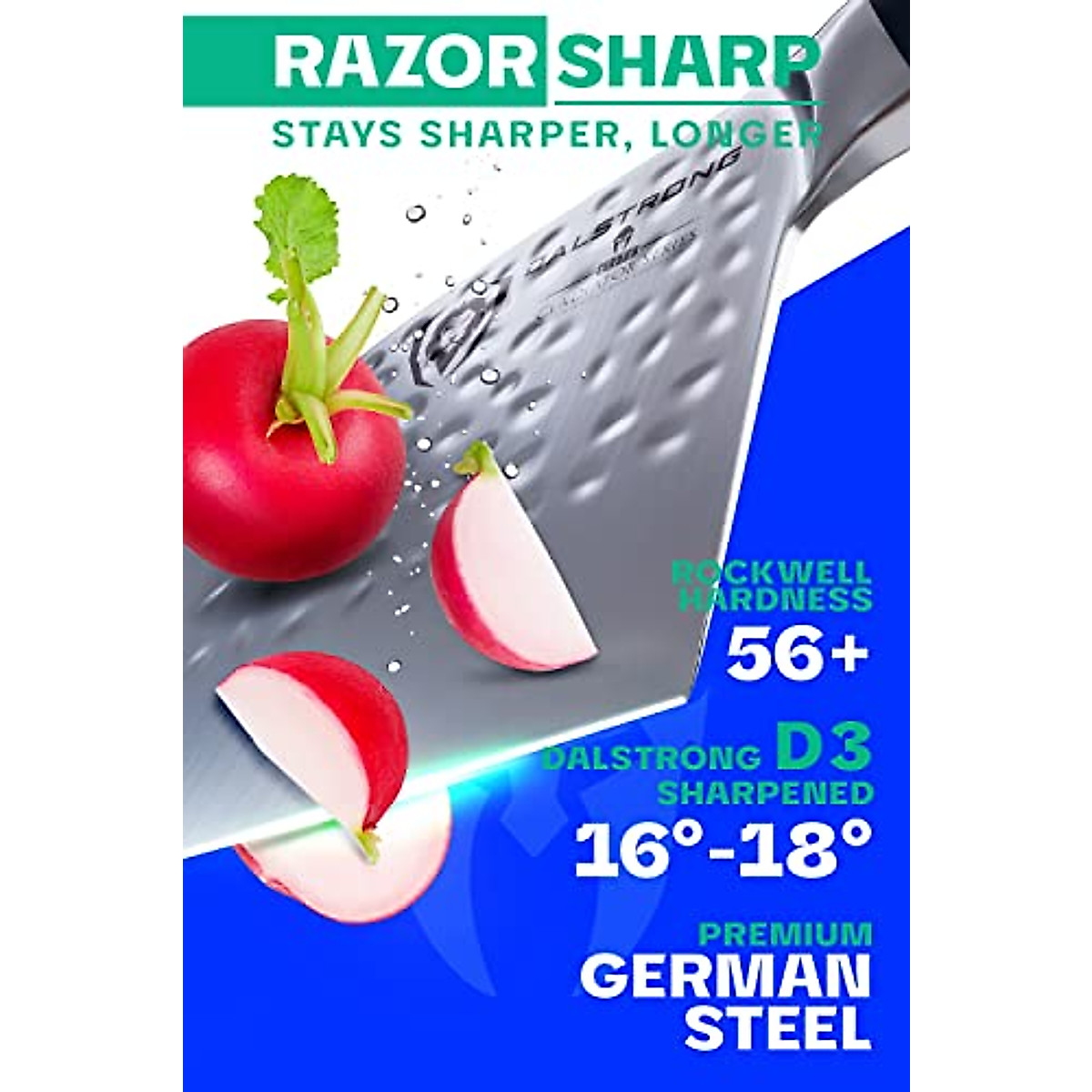 Dalstrong Serbian Chef Knife - 7.5 inch - Gladiator Series Elite - German HC Steel - Meat Cleaver Knife - Hammered Blade Finish - Razor Sharp Kitchen Knife - G10 Handle - w/Sheath - NSF Certified