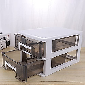 CLISPEED Plastic 2- Drawer Desktop Organizer Stackable Storage Drawers Dresser Storage Container Case Multi- Bin Storage Rack for Office Bedroom Bathroom Black