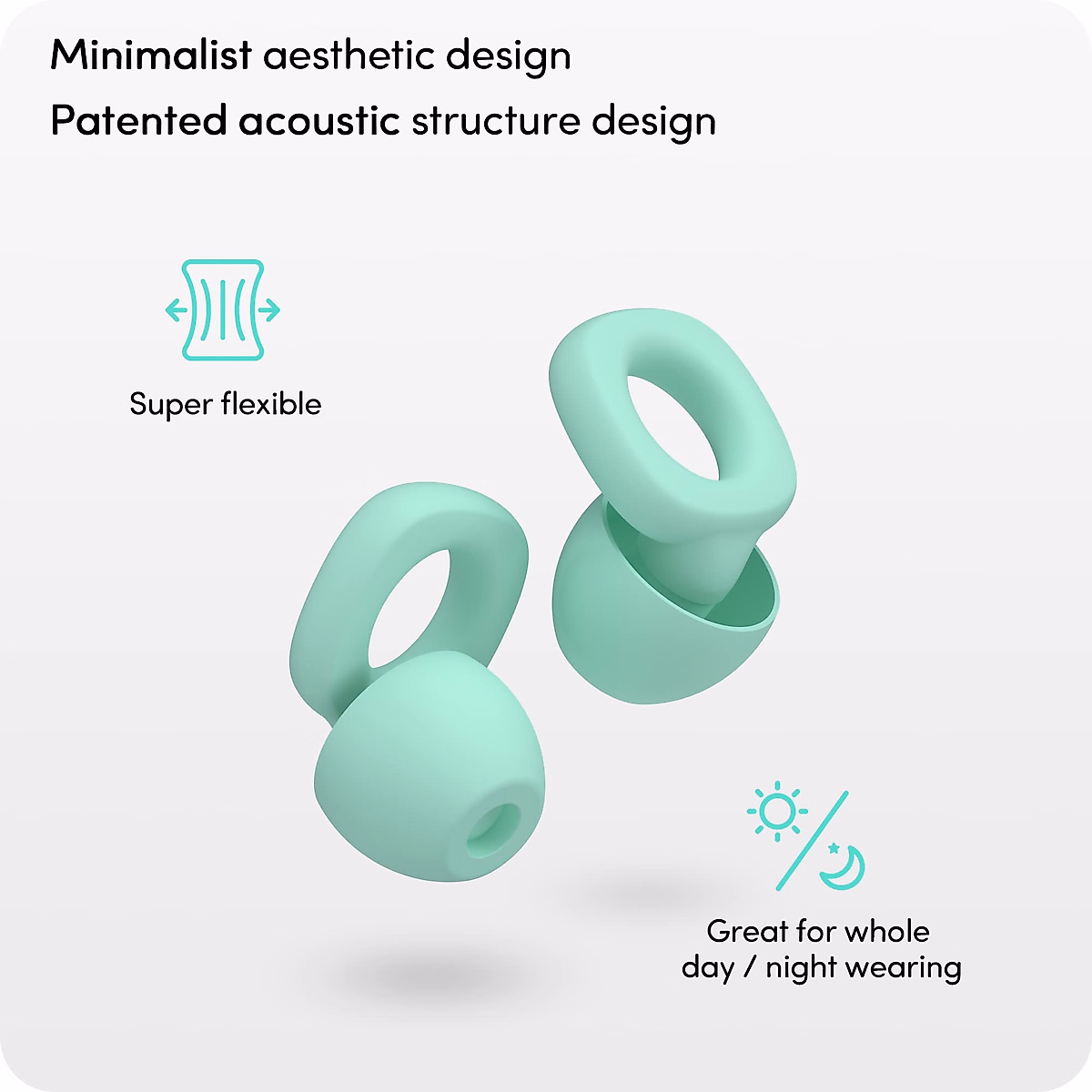 Audree Soft Ear Plugs for Noise Reduction, Reusable Flexible Earplugs for Sleep, Travelling, Focus, Study & Noise Sensitivity, 28dB Noise Cancelling, 8 Silicone Ear Tips in XS/S/M/L, Green