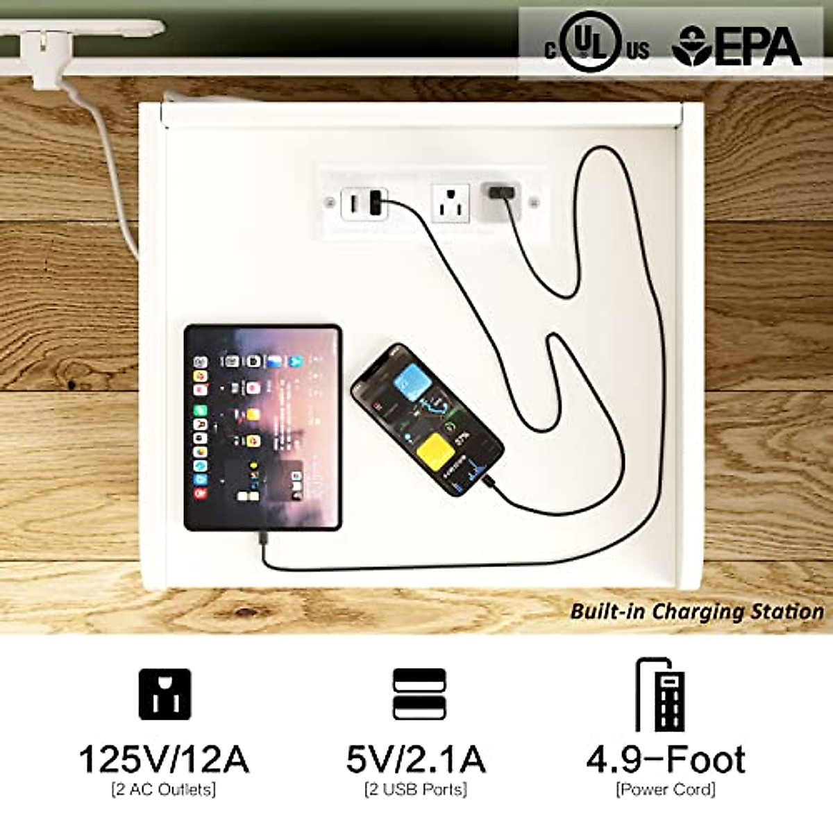 Vabches White Nightstand Set of 2 with Charging Station & LED Lights, 3 Drawers nightstand, Bed Side Table Night Stand for Bedroom Living Room, Wood Side Table