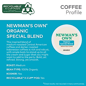 Newman's Own Organics Special Blend, Single-Serve Keurig K-Cup Pods, Medium Roast Coffee, 96 Count