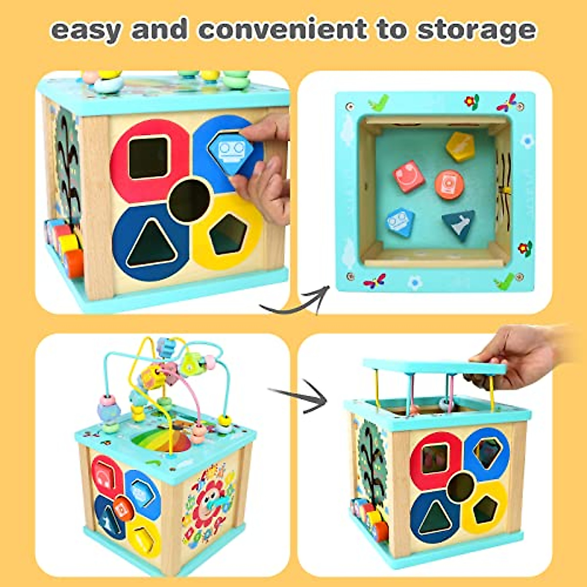 Fajiabao Activity Cube Wooden Baby Toys for 12 18 Months Montessori Toy for 1 Year Old Bead Maze Center Toddlers Birthday Easter Gift Learning for 2 3 Kid Girls Boys
