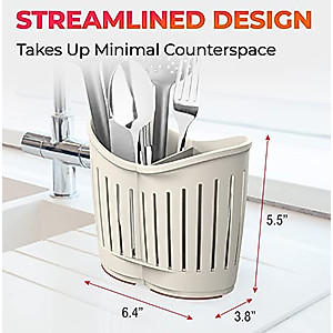 Mueller Kitchen Utensil Holder, Heavy Duty Flatware Drying Basket with Two Compartments, Non-Slip Base and Removable Divider for Easy Cleaning, European Made Countertop Drying Rack, Beige