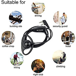 Retevis 2 Way Radio Earpiece with Mic 2 Pin D-Type Walkie Talkie Earpiece Compatible with Baofeng 888S UV-5R UV-82 H-777 RT21 RT22 Two Way Radios (1 Pack)