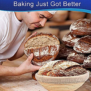10inch Round Banneton Proofing Basket Set Bread Baking Kit, Dough Scraper, Bread Lame, Danish Dough Whisk Sourdough Proofing Basket Artisanal Bread Bread Making Tools and Supplies Set (10inch round)