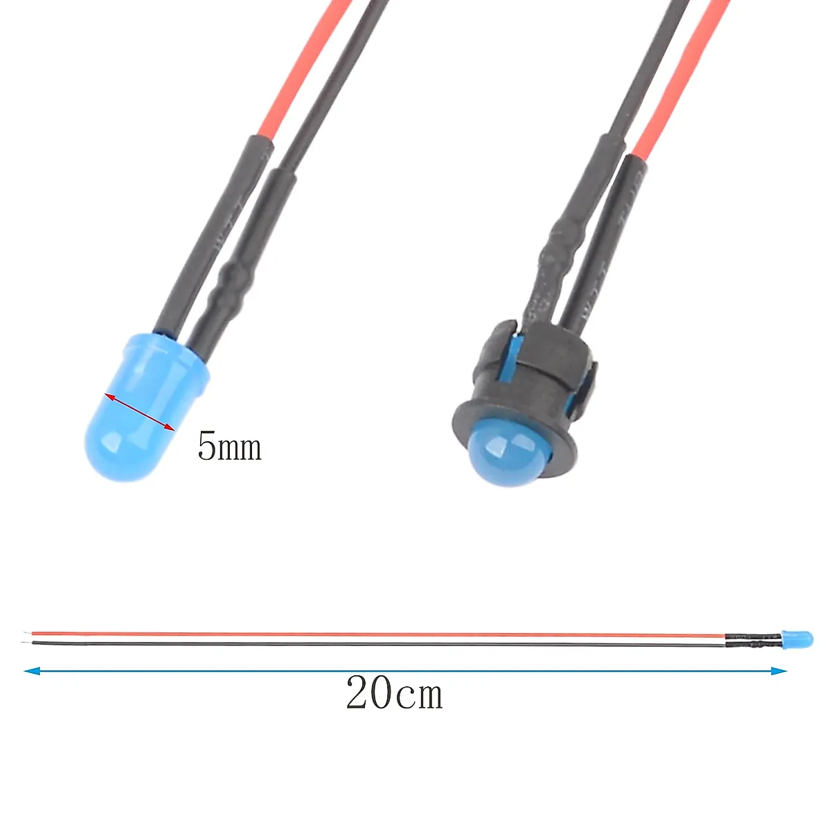 QUNQI STAR 50pcs 12V LED Lights Emitting Diodes, Pre Wired 7.9 Inch DC 12 Volt 5mm LED Assorted Kit for Circuit Science Experiment, DIY Lighting Projects(Mixcolors)