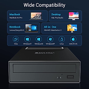 mthstec 4 in 1 External Blu-ray Drive, 16x USB 3.0 and Type-C External Bluray Drive, Multi-Function Fast-Charging Desktop BD/CD/DVD Burner/Read with HDD Enclosure USB HUB for Both Mac/PC