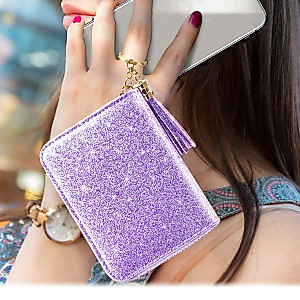Coco Rossi Small Credit Card Wallet RFID Glitter Cute Accordion Card Holder with Zipper for Women