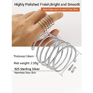PROSILVER 925 Sterling Silver Ring Full Finger Ring Stacking Italian Silver Adjustable Opening Ring for Women