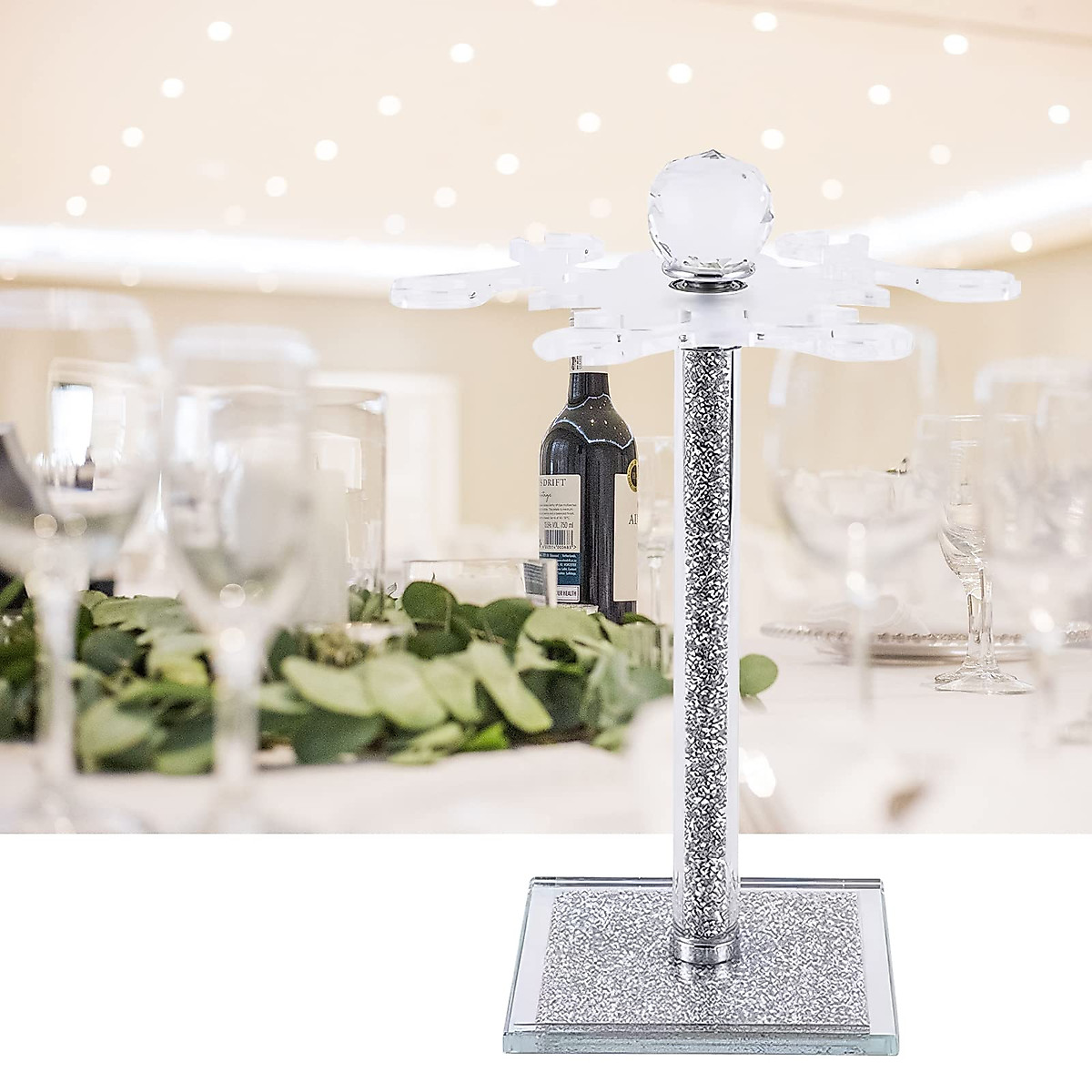 Kytree Crystal Wine Glass Holder, Stemware Rack/Rotate 6 Wine Glass Storage Holder Stand Air Drying Rack, Elegant Desktop Countertop Wine Glass Racks for Kitchen Storage, Bar, Cafe Decor