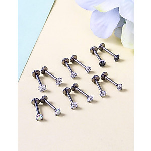 Dyknasz 16G Threadless Push in Medusa Piercing Jewelry Tragus Earring Set Surgical Steel Labret Jewelry Lip Rings Stud for Women Men Forward Helix Earrings Flat Back Cartilage Earring