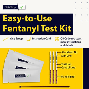 SafeStrip - Fentanyl Test SafeStrip - Fentanyl Test Strips, Quick, Reliable & Easy-to-Use Drug Test Kit for Home Medical Testing on Pills, Powder, Urine & Residue, 100-Pack Test Strips with Scoop