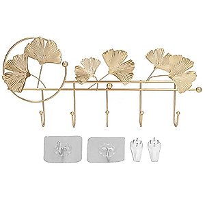 Wall Hooks, European Style Ginkgo Biloba Leaf Self Adhesive Hats Hooks, Metal Wall Mounted Hanging Coat Rack for Bathroom Kitchen