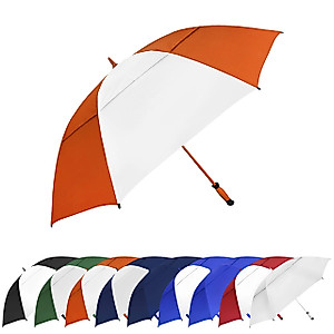 The Paramount Vented Large 64 inch Windproof Automatic Open Double Canopy Golf Umbrella for Rain, Wind and Sun, Strong & Lightweight Oversized Umbrella with Wind Vent for Men & Women, Orange/White
