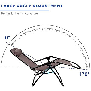 Set of 2 Adjustable Steel Mesh Zero Gravity Lounge Chair Recliners w/Pillows and Cup Holder Trays (Brown)