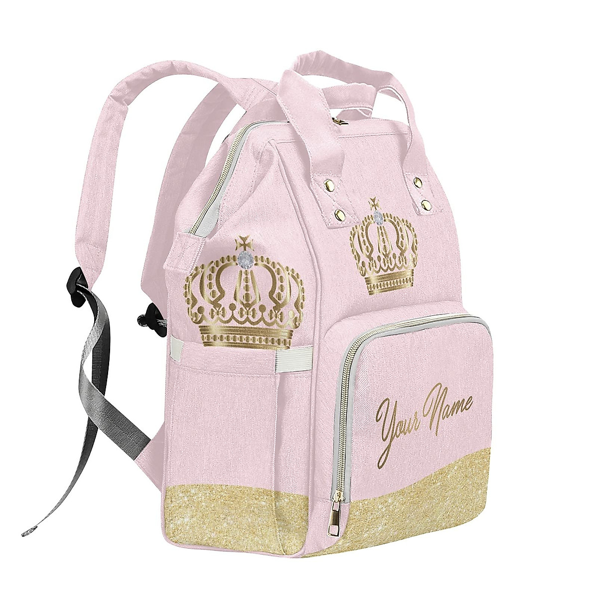 FELIZSTORE Personalized Diaper Bag Backpack - Baby Girl Diaper Bag Backpack for Dad Boy Men with Name - Princess Gold Crown Diamond