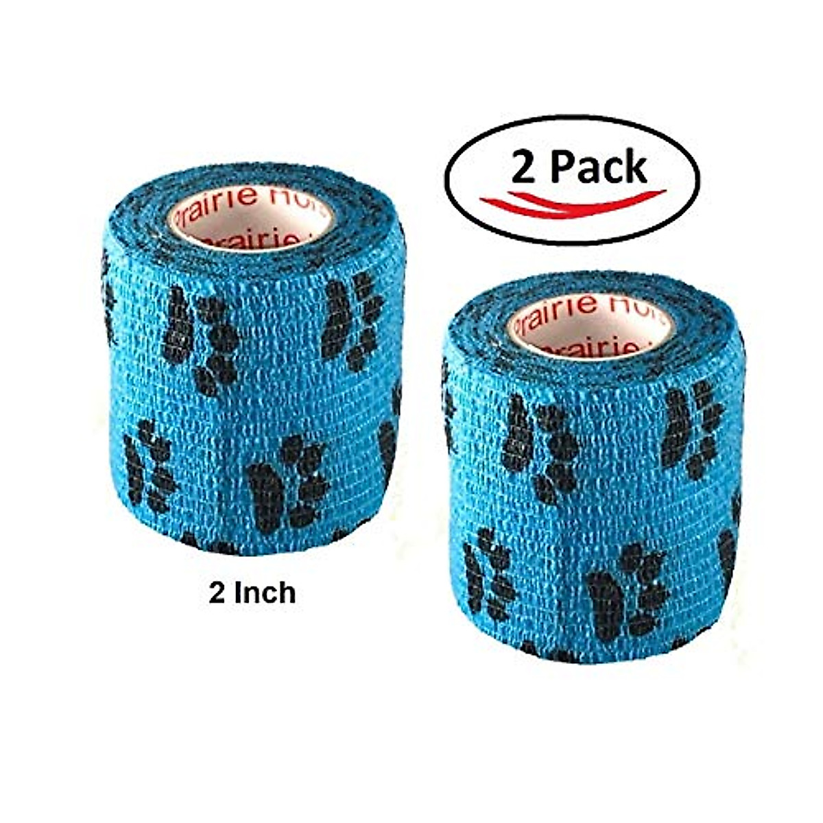 Vet Wrap Wrap Tape (Blue with Paw Prints) (2 Pack) (3 Inch x 15 feet) Self Adhesive Adherent Adhering Cohesive Flex Self Stick Bandage Grip Roll Dog Cat Pet Horse