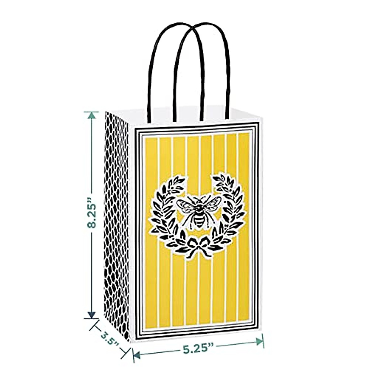 HOME & HOOPLA Queen Bee Yellow and Black Honeycomb Paper Gift Bags and Party Favor Bags, 5.25"x3.5"x8.25" (12 Pack)