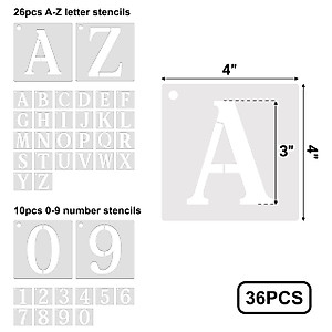 36 Pcs Letter Stencils 3 Inches Alphabet Letter Templates Reusable Letter and Number Stencils Art Craft Stencils for Painting Letters Numbers on Wall Glass Wood Chalkboard Door Fence Floor Fabric DIY