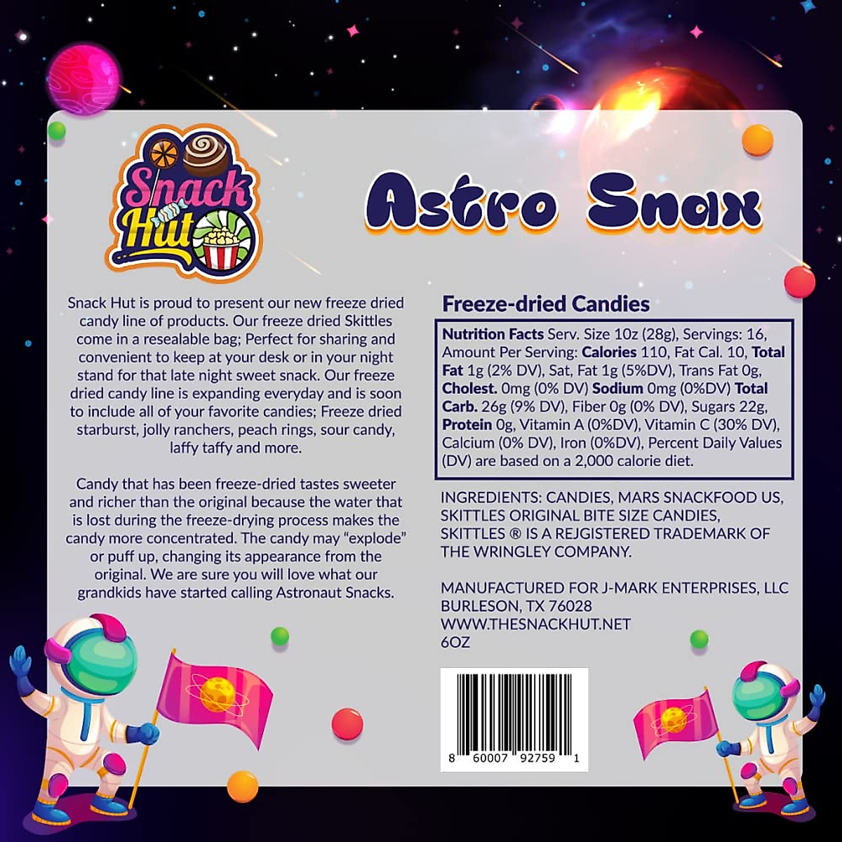Snack Hut Astro Snax Freeze Dried Skittles Candy Very Berry Flavor Freeze Dried in the USA - Freeze Dried Candy Variety Pack Dry Freeze Candy - 6oz