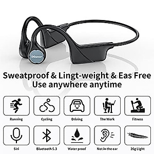 Bone Conduction Headphones,Bluetooth 5.3 Headphones with Built-in mic,Wireless Open-Ear Headphones, IPX7 Waterproof Sport Headset for Running Cycling Workout Gym,New in 2022（Black）