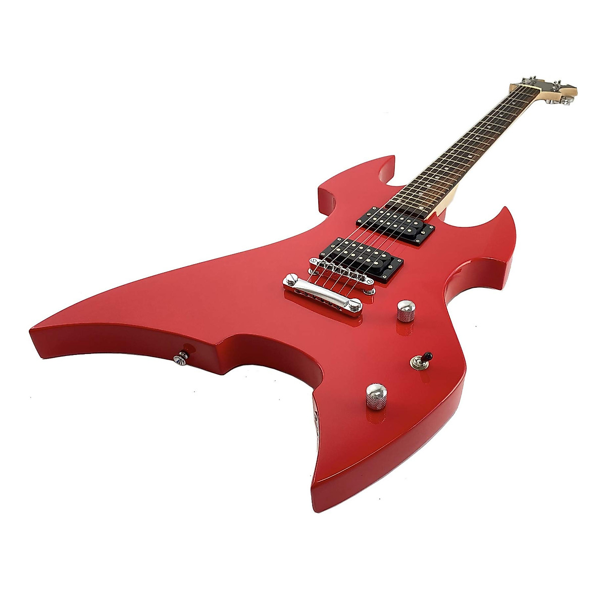 Full Size Right Handed Heavy Metal Style Electric 6 String Guitar, Solid Wood Body and Bolt on Neck, Cable and Allen Wrench, Color: Deep Red