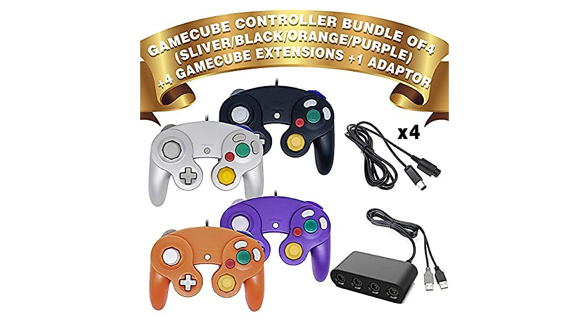 Gamecube Controller Bundle for Switch, PC & Wii U | 4 Pack & Accessories