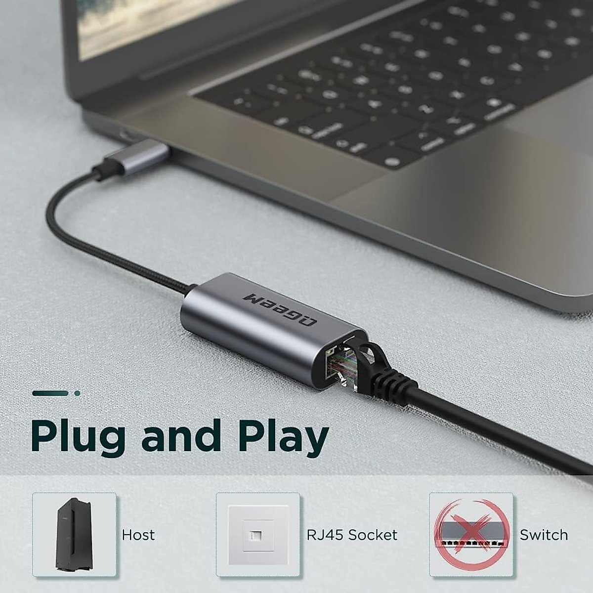 USB C to Ethernet Adapter, QGeeM Gigabit Ethernet to USB Type C, Thunderbolt 3/4 to RJ45 LAN Network Adapter Compatible for iPhone 15 Pro/max, MacBook Pro/Air, iPad Pro, Dell XPS etc