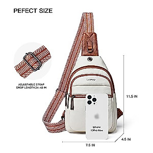 LATMAP Sling Bag For Women Faux Leather Anti Theft Small Casual Daypack Backpack Fanny Pack Crossbody Chest Bags Purse Waterproof Beige