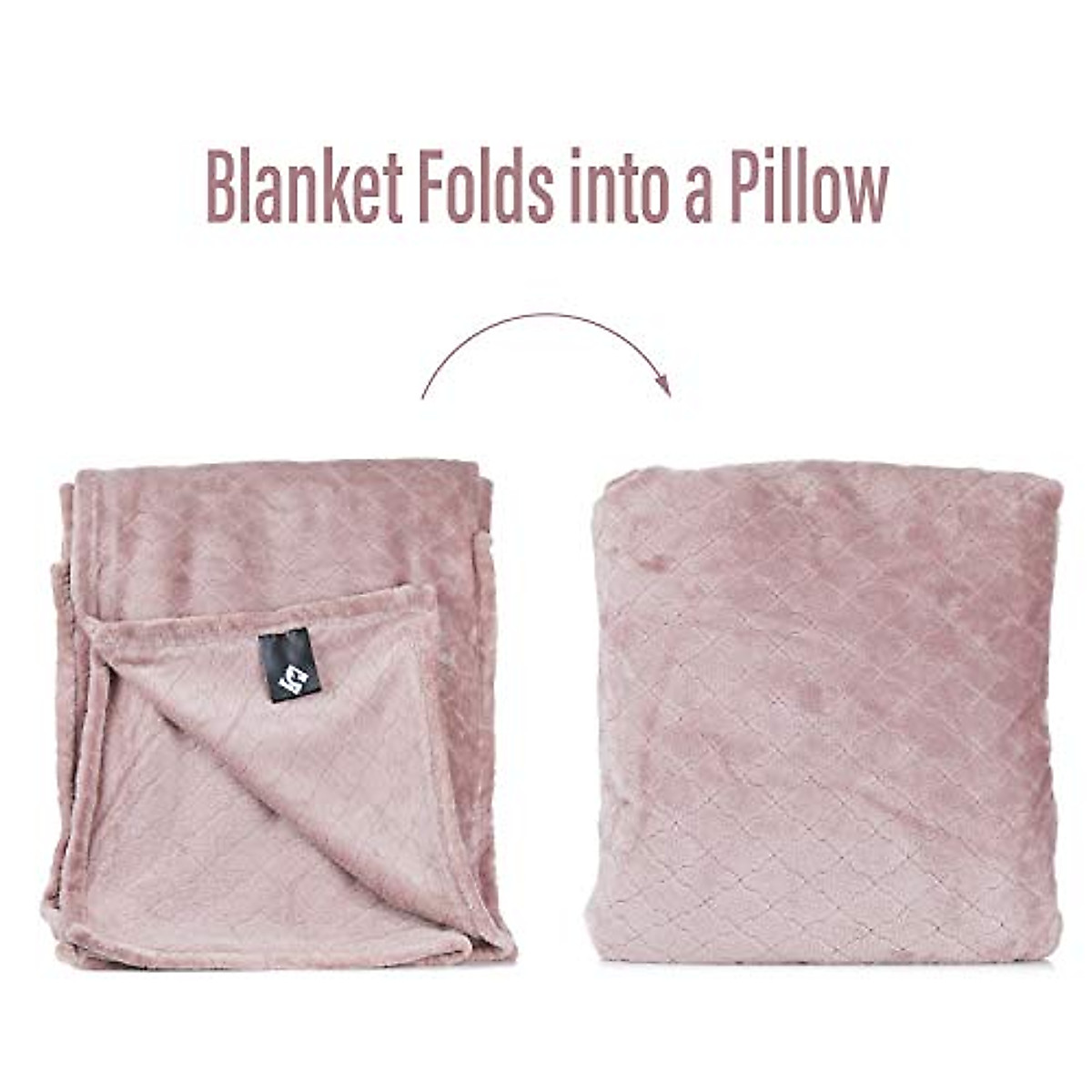 Outrageously Soft Convertible Cozee 2 in 1 Blanket and Pillow Combo- Oversized Lightweight Throw That Folds Into Travel Pillow 60 x 70 Inches - Mauve