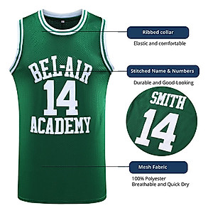 MESOSPERO #14 The Fresh Prince of Bel Air #25 Carlton Banks Basketball Jersey,90s Hip Hop Clothes for Party Men (14 Green, Small)