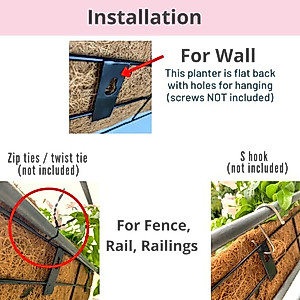 LaLaGreen Wall Planters - 16 Inch, 2 Pack Window Flower Boxes Basket Attach to House, Deck Railing Planters with Coco Liners Outdoor Balcony, Metal English Horse Troughs Fence Patio Porch Over Rail