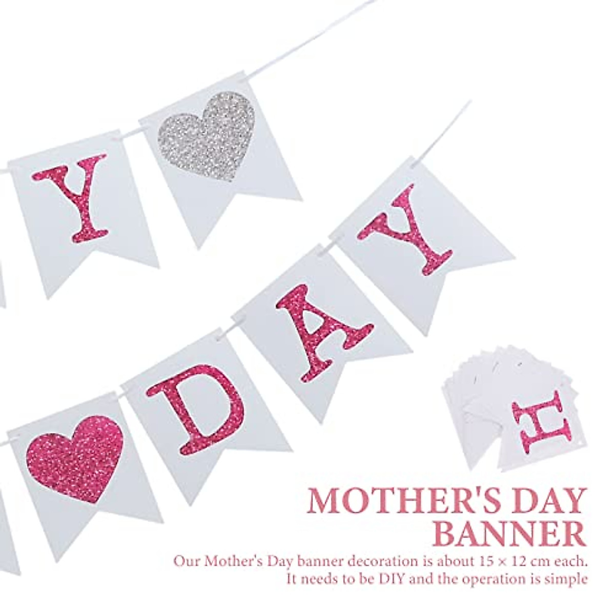 ABOOFAN Happy Mothers Day Banner Mothers Day Bunting Garland with Glitter Hearts Design for Mother’s Day Party Decoration Supplies
