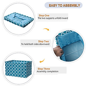 HOKEMP 2 Pack Storage Bins Foldable Stackable Underbed Storage Baskets with Steel Frame for Toys, Bookshelves, Clothes, Home Closet, Laundry (Blue lantern)