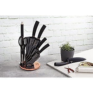 Berlinger Haus Kitchen Knife Set with Block, 8 Piece Knives Set for Kitchen, Cooking Knives with Kitchen Shears and Sharpener, Sharp Cutting Stainless Steel Chef Knife Set with Acrylic Stand, Black