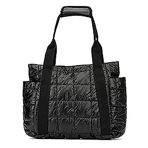 Olivia Miller Women's Fashion Sutton Black Quilted Padded Tote Bag, Medium Weekender Casual Purse Handbag