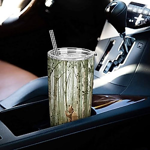 LLJEYOU Bear Hike Birch Forest Tumbler Insulated Stainless Steel Travel Tumbler Car Cup with Lid with Straw And Brush 590ml