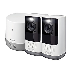 Lorex Home Hub, Two 2K Security Cameras Wireless Outdoor Indoor Battery-Powered with Range Extender, Motion Detection, and Color Night Vision, 32GB MicroSD