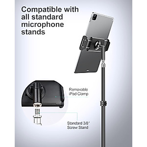elitehood Floor Tablet Stand & Boom Mic Stand, 68in Height Adjustable iPad Holder Stand, Portable Tripod Microphone Stand for Singing, Compatible with iPad Pro Air Mini and 4-12.9’’ Phones & Tablets