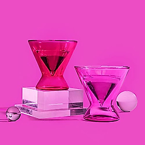 Dragon Glassware x Barbie Martini Glasses, Stemless Pink and Magenta Double Wall Insulated Cocktail Glasses, As Seen in Barbie The Movie, 7 oz Capacity, Set of 2