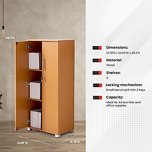 MMT Furniture Designs Ltd Office Storage Cabinet, 55cm x 35cm x 125cm, Beech