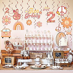 30 Pcs Two Groovy Party Hanging Swirls Decorations, Groovy Birthday Theme Ceiling Foil Swirls Party Supplies for 2 Year Old Girl Retro Hippie Boho Party Decor