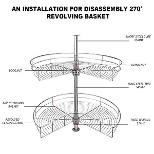 LIVOSA 32" Kidney Shaped Organizer Lazy Susan, 2-Shelf Stainless Steel Kitchen Kidney Shaped Organizer/Rotating Bask