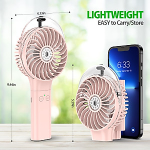 MORECORE Portable Handheld Misting Fan, Battery Operated Personal Spray Water Mist Fan, Rechargeable Mister Fan, Mini Foldable Fan for Disney Travel Makeup Beach Outdoors (Pink)