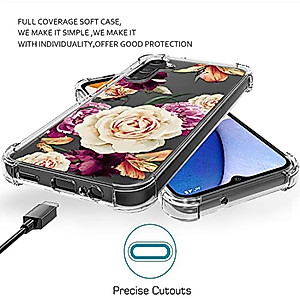 Samsung Galaxy A14 5G Floral Case for Girls & Women with 2pcs Screen Protector - TPU Rubber Shock-Absorption Cover (Purple Flower)