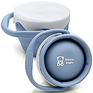 Foldable Snack Cup for Toddlers and Babies - Non-Spill Snack Container for Toddlers Made of Food-Grade Silicone - BPA and Phthalates-Free Baby Snack Container with Lid (Blue)